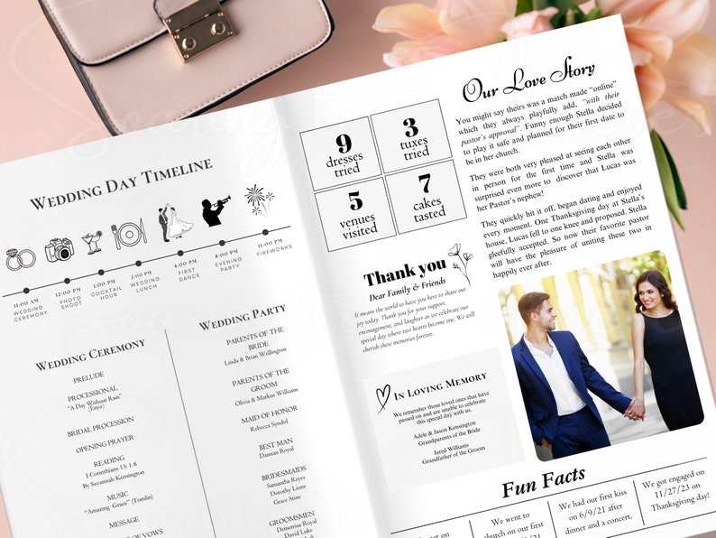 Wedding Newspaper Editable Program in Canva, Folded Large Newspaper ...
