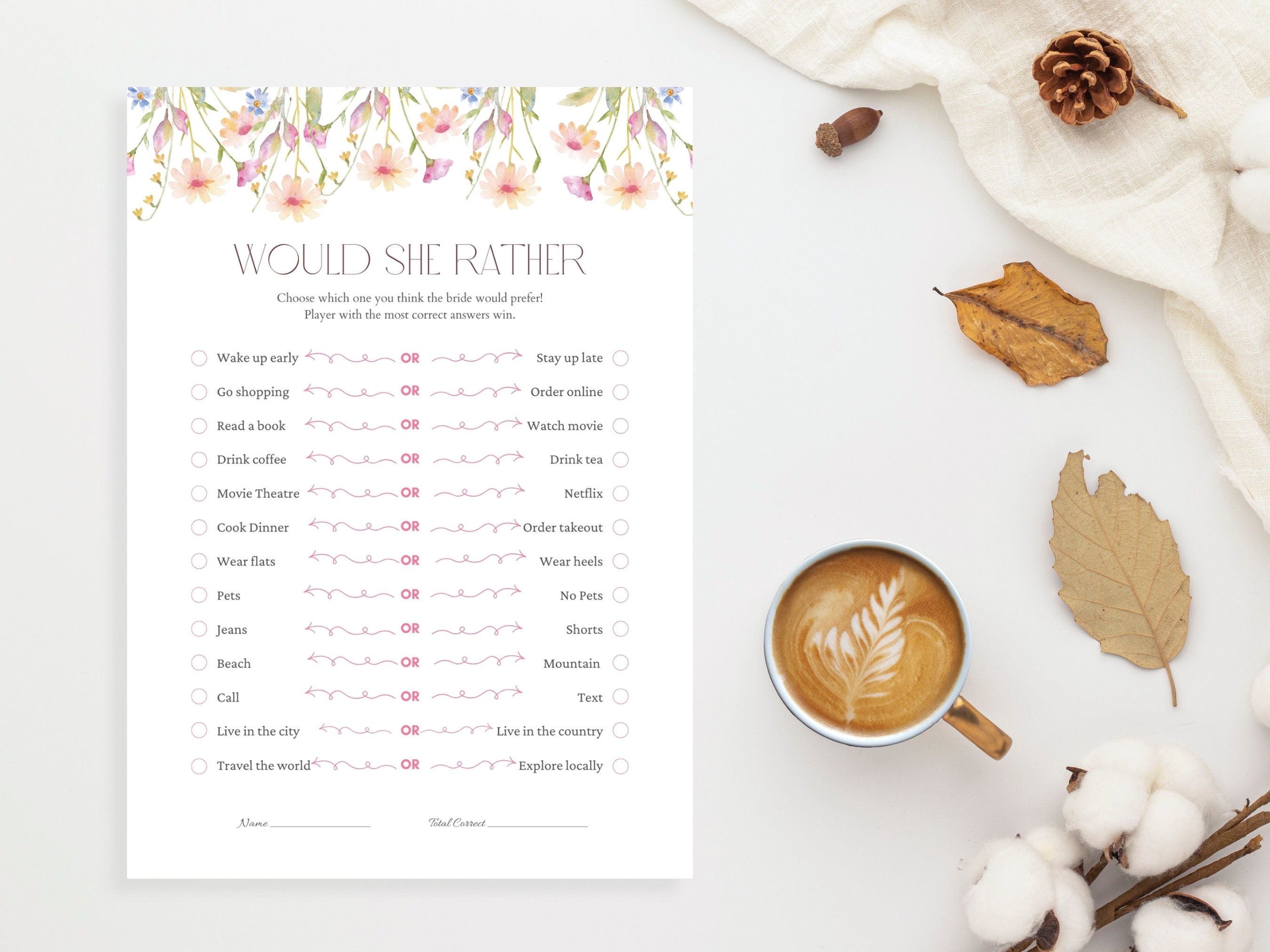 Wildflower Bridal Shower Games Bundle Pink Flower Bridal Shower Games ...