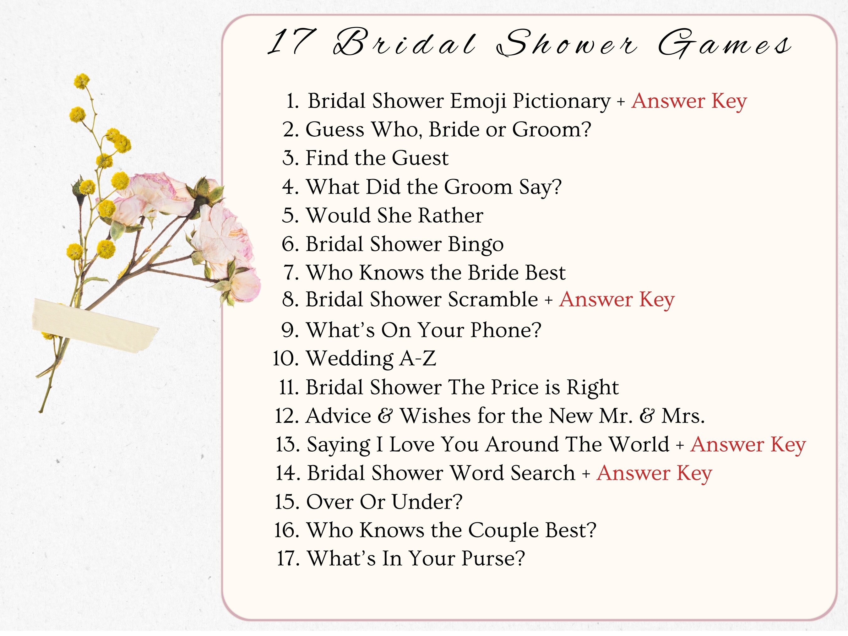 Wildflower Bridal Shower Games Bundle Pink Flower Bridal Shower Games ...