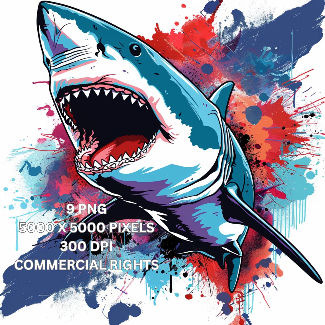 9 PNG Images Sublimination Dynamic Shark Digital Art Collection Perfect ...