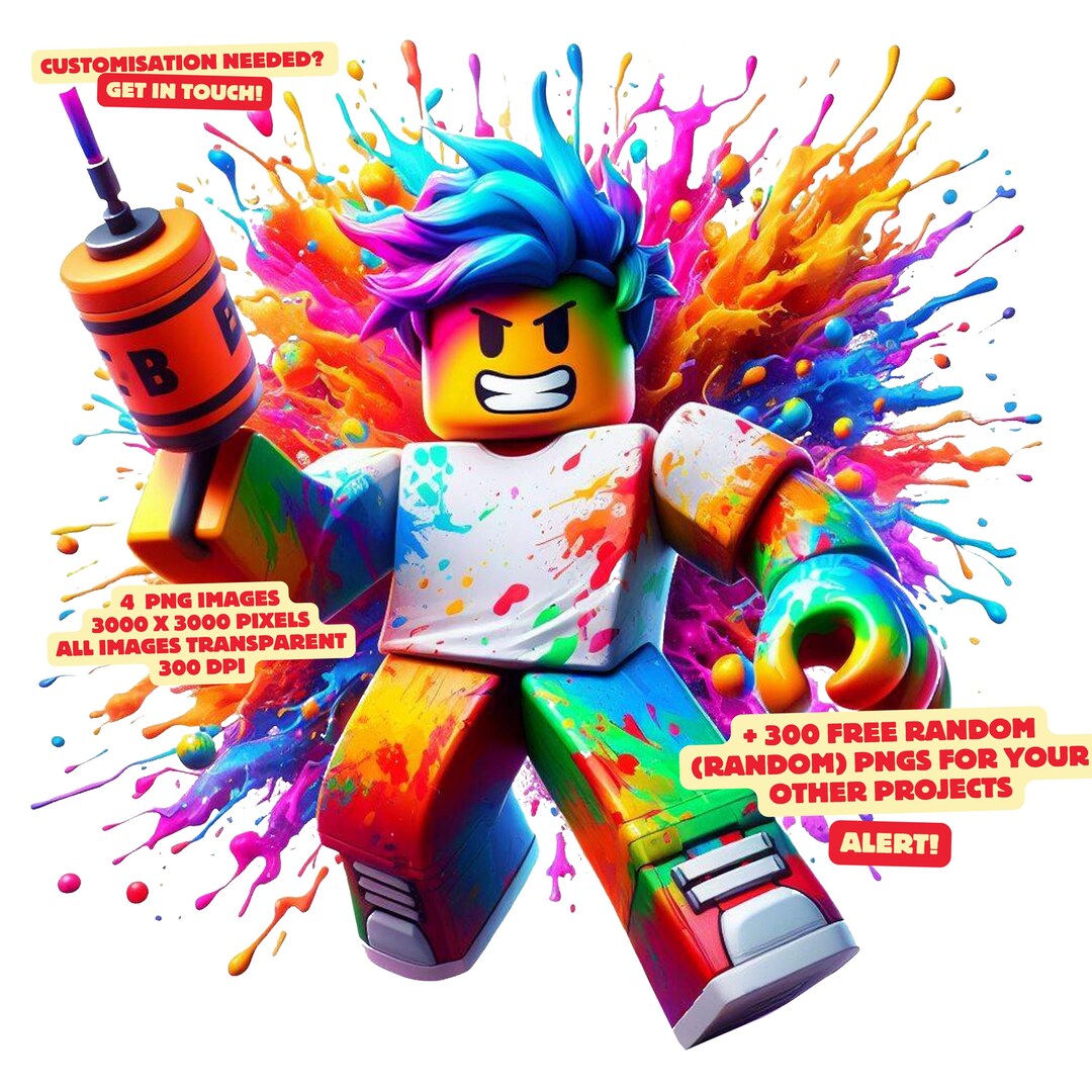 4 Digital PNG Format Blocky Character Themed Transparent Perfect for ...