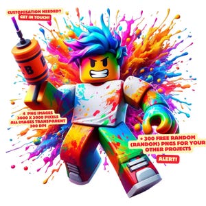 4 Digital PNG Format Blocky Character Themed Transparent Perfect for ...