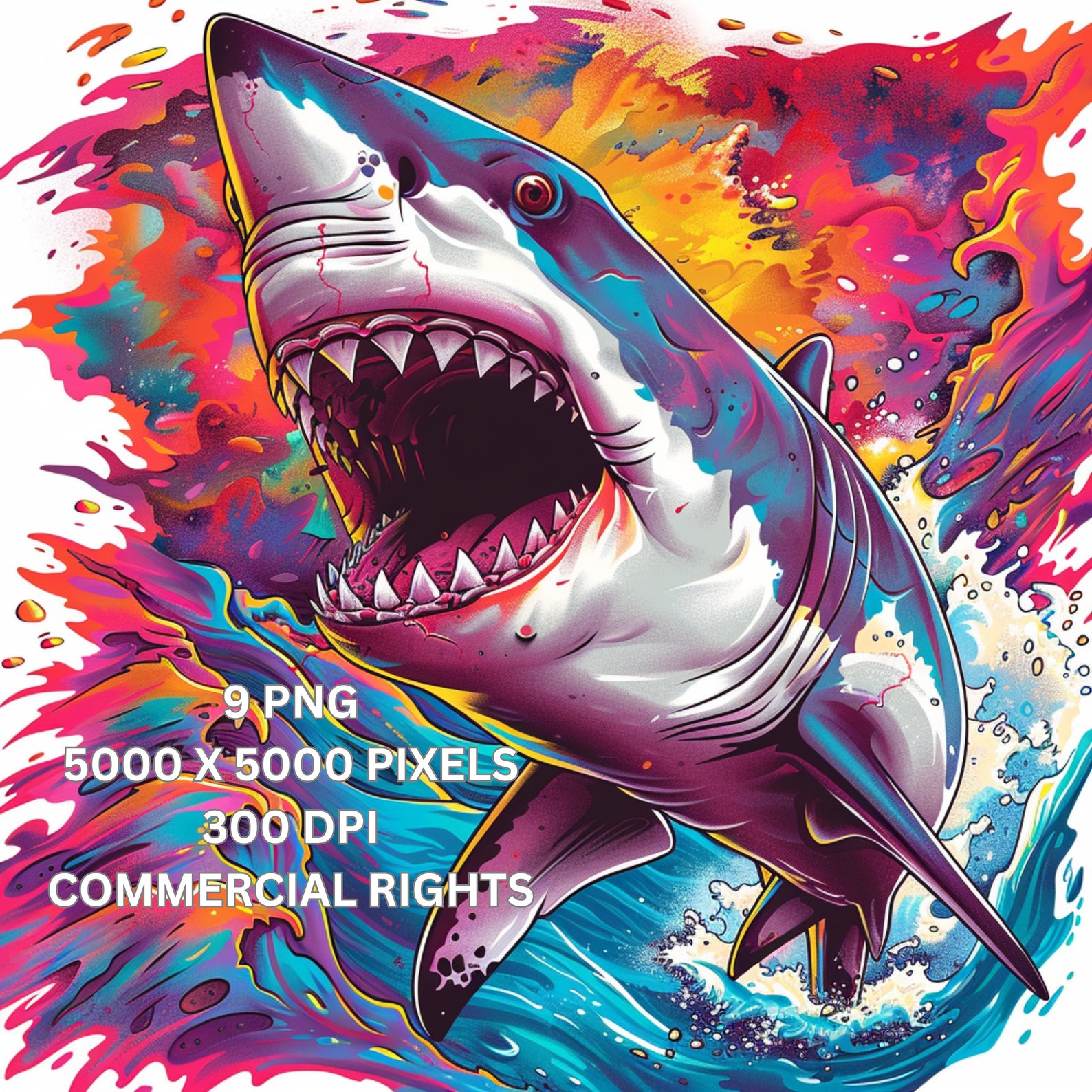 9 PNG Images Sublimination Dynamic Shark Digital Art Collection Perfect ...