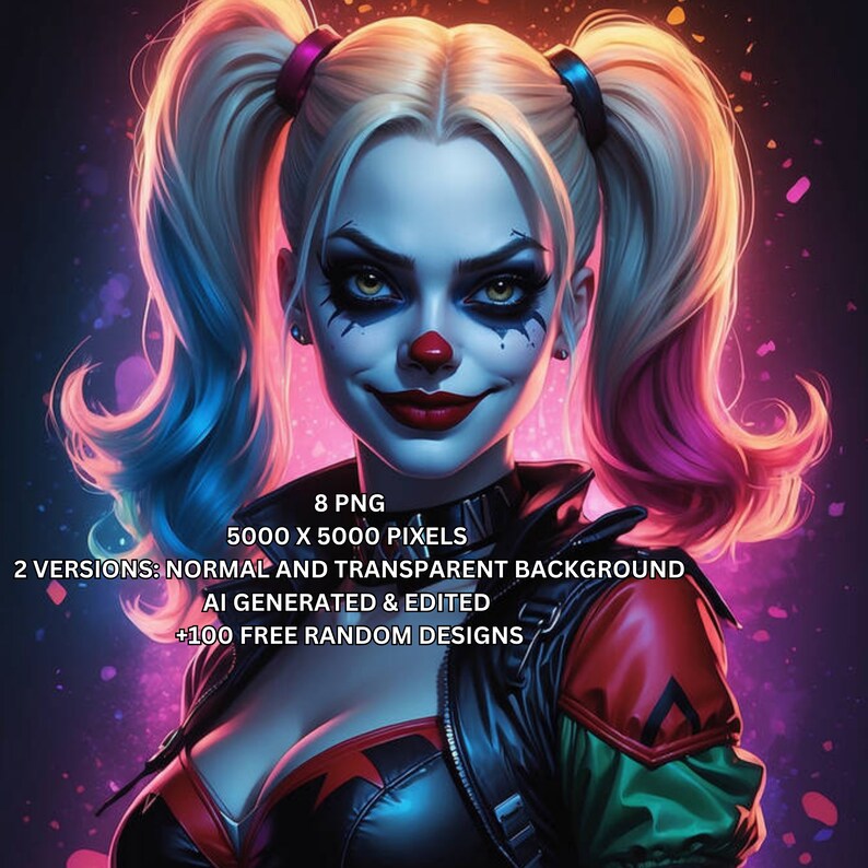 8 PNG Harley Quinn Digital Design Bundle 8 PNG Images 5000x5000 Pixels ...