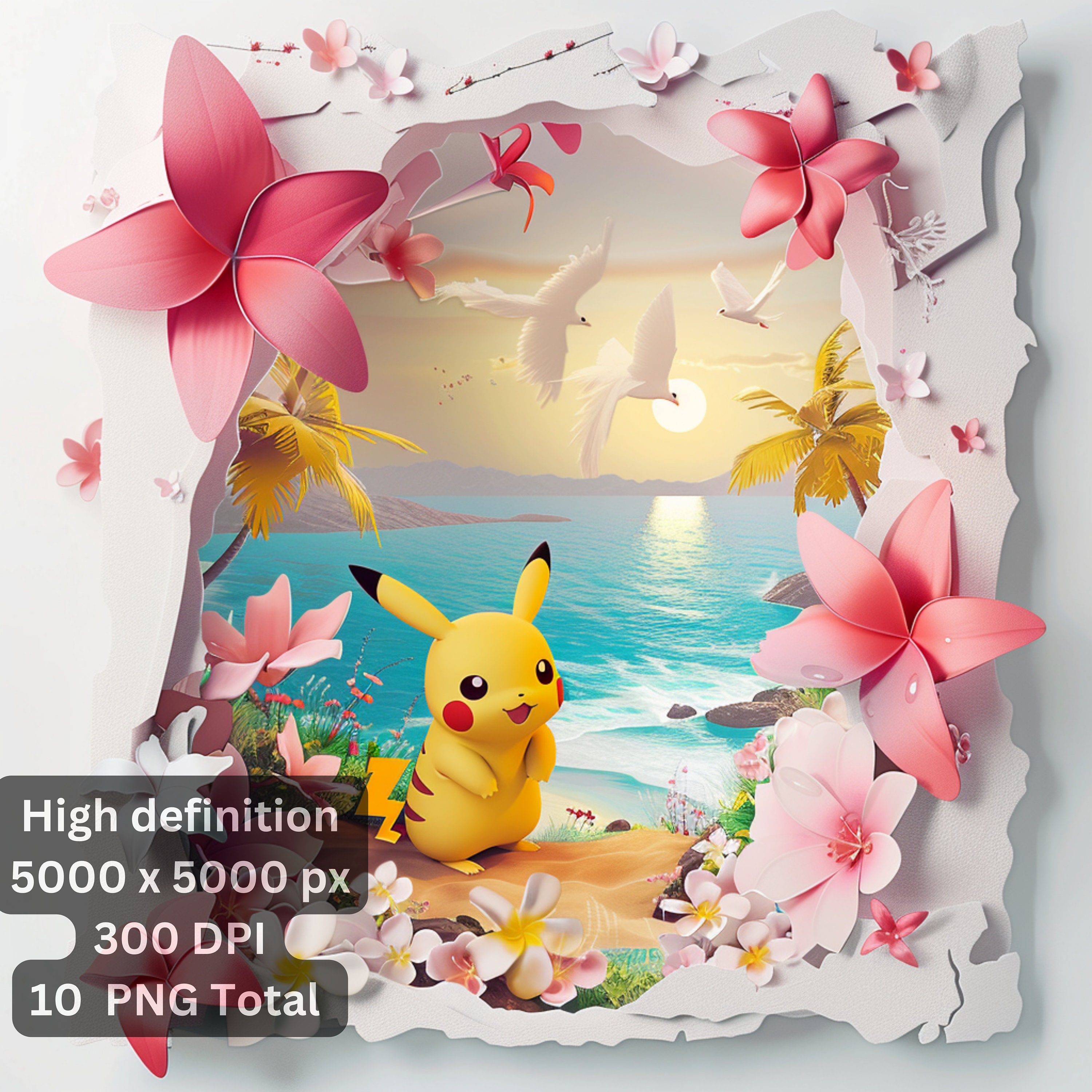 10 Pikachu Tropical Forest PNG Pokémon 3D Effect Sublimination PNG ...
