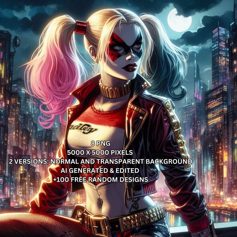 8 PNG Harley Quinn Digital Design Bundle 8 PNG Images 5000x5000 Pixels ...