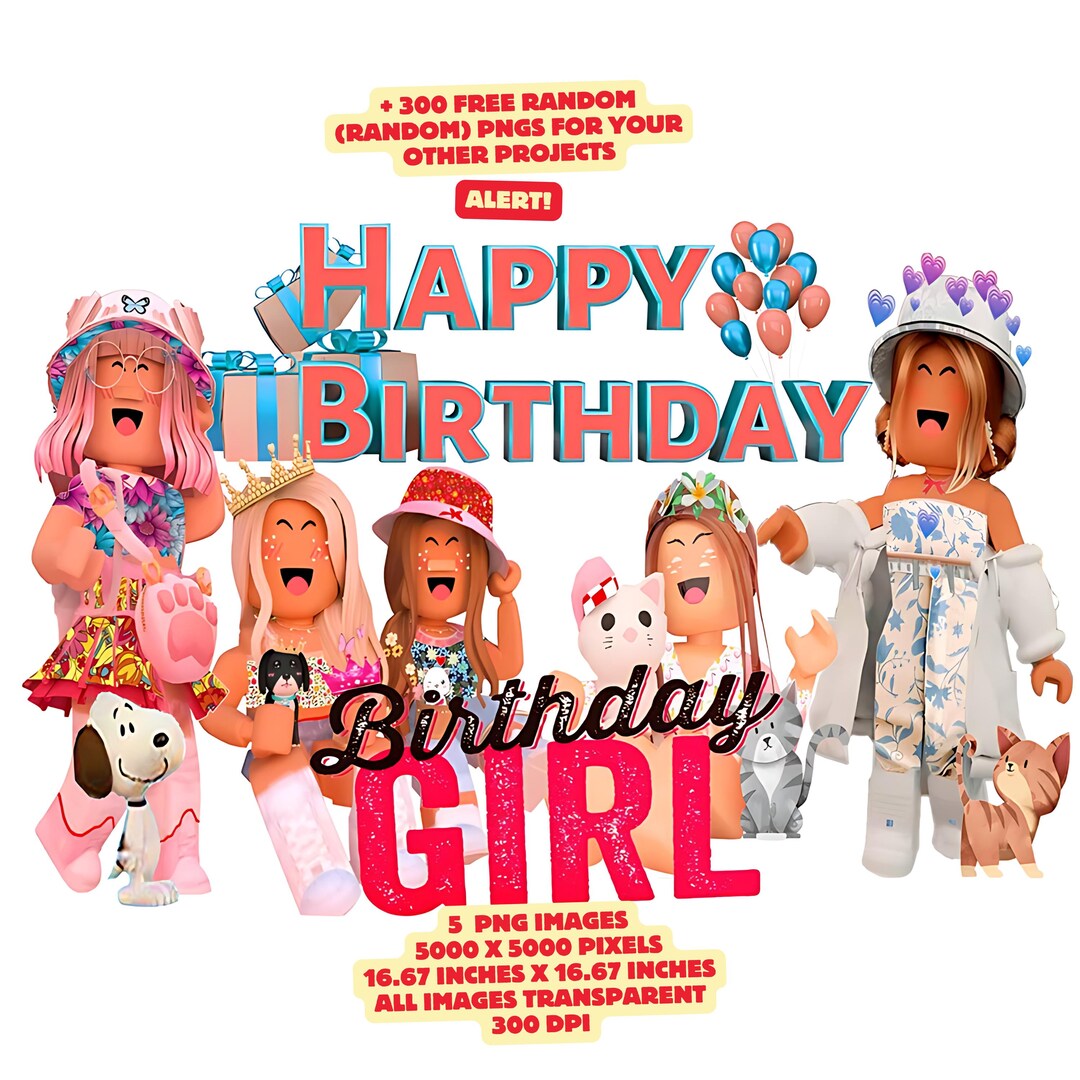 4 Custom Blocky Inspired Character Girls Party Animals PNG Bundle High ...