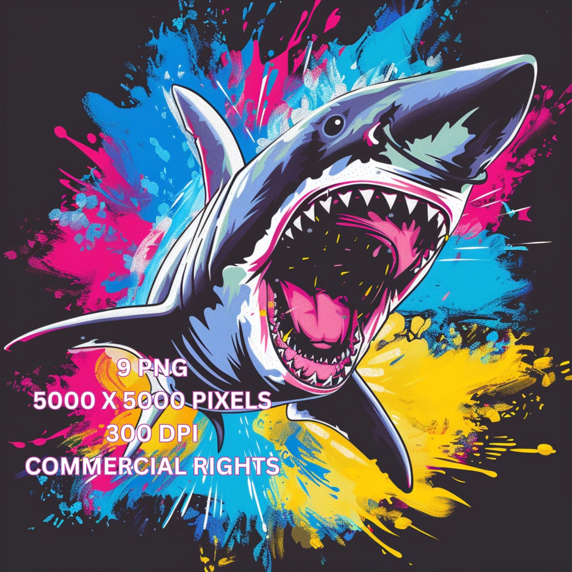 9 PNG Images Sublimination Dynamic Shark Digital Art Collection Perfect ...