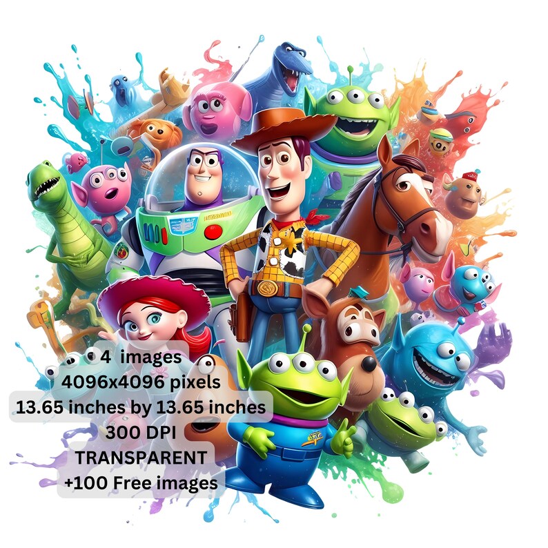 4 Png Toy Story Watercolor Splash Sublimation Designs set of 4 PNG 100 ...