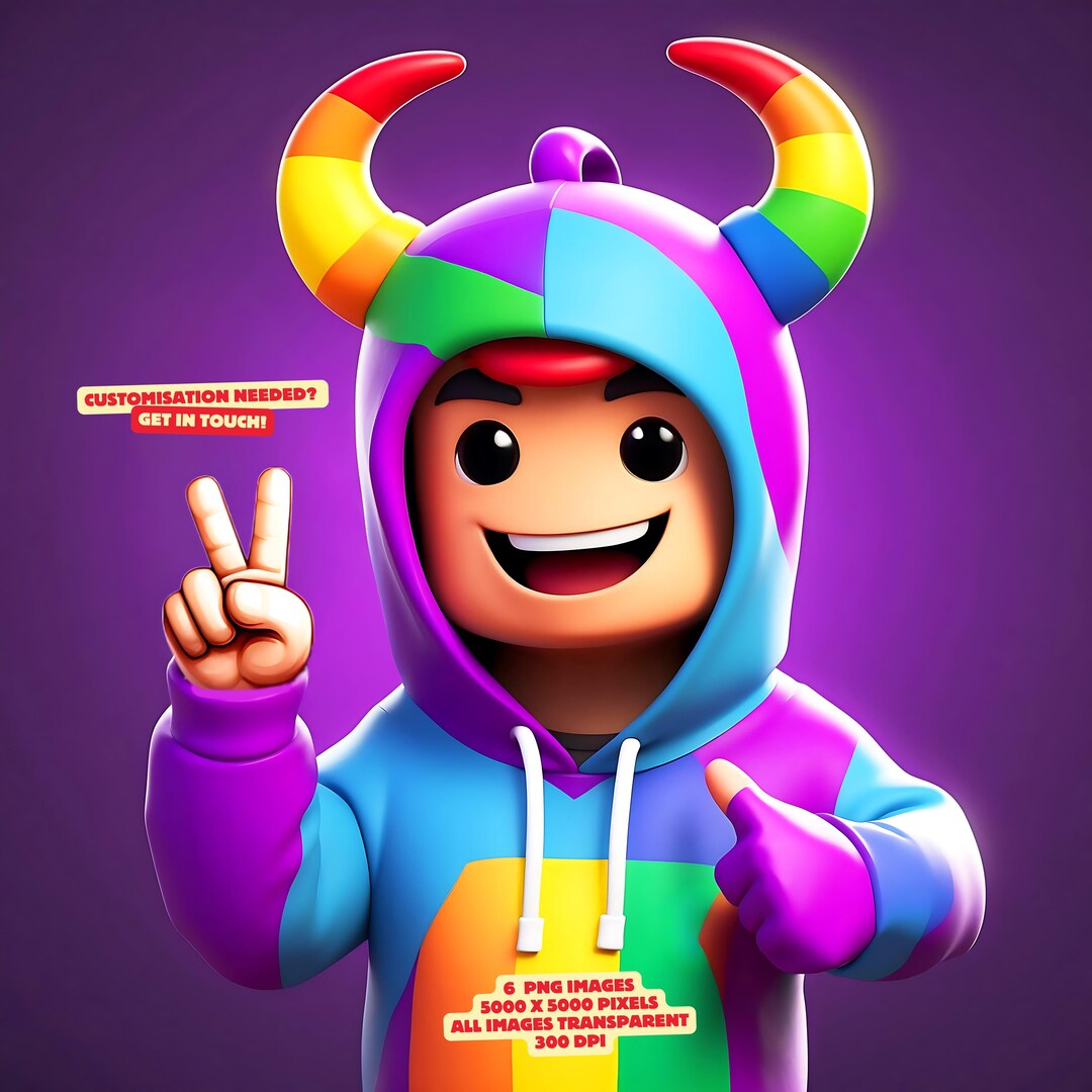 6 Roblox Avatar PNG Format Blocky Gamer Cheeky DJ Unicorn Rainbow Horns ...