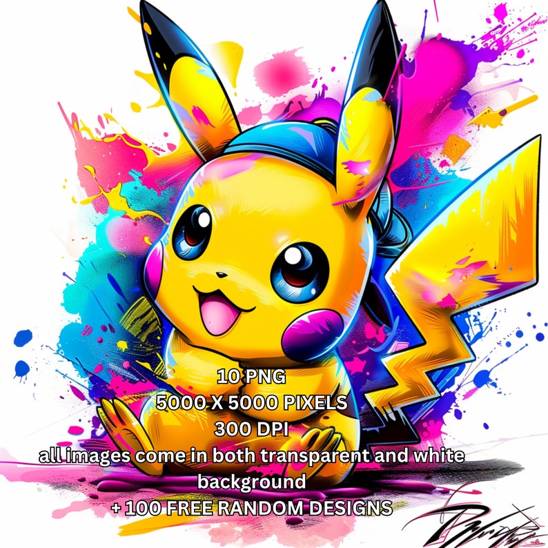10 Pikachu Watercolor Splash PNG Pokémon Transparent PNG Pikachu 3D ...