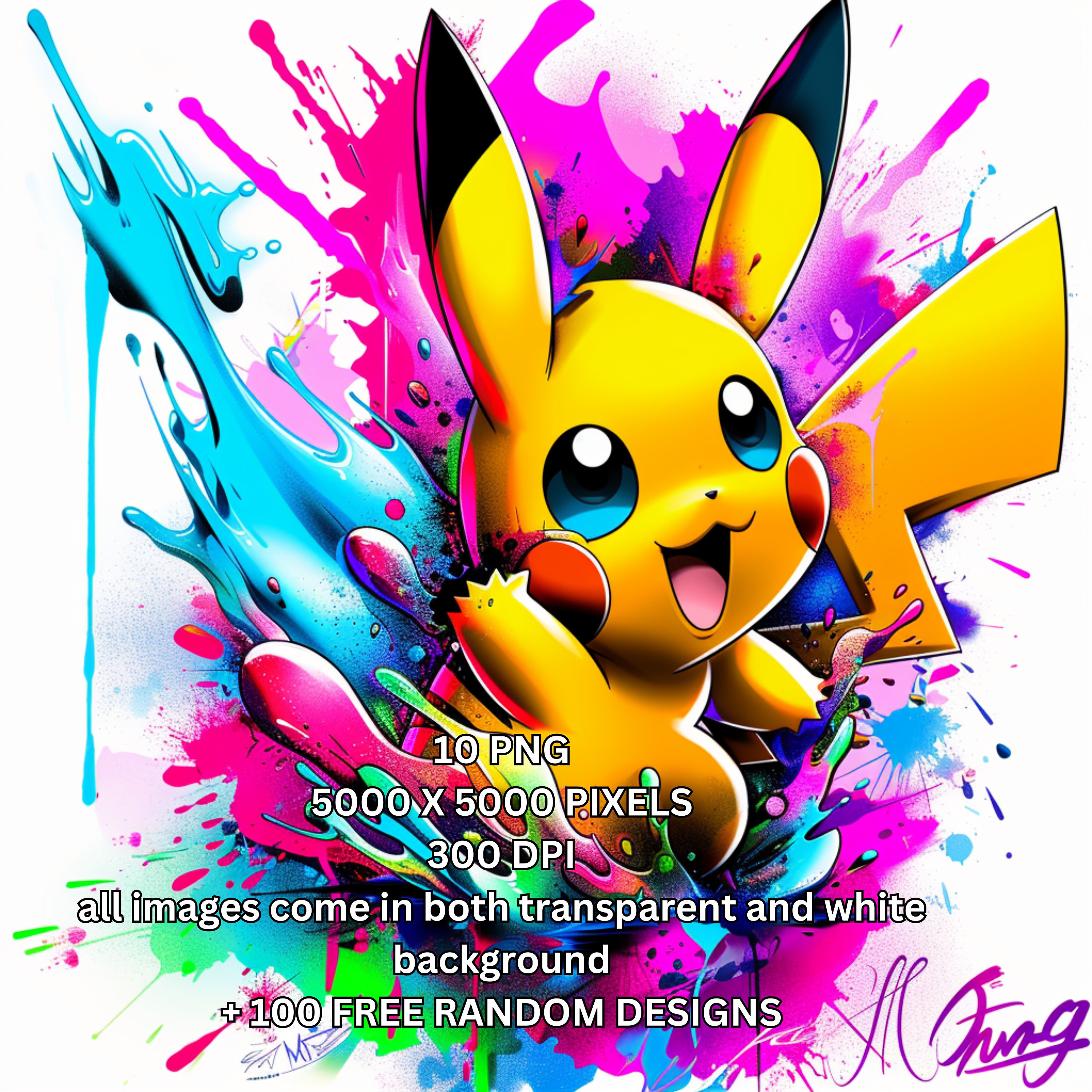 10 Pikachu Watercolor Splash PNG Pokémon Transparent PNG Pikachu 3D ...