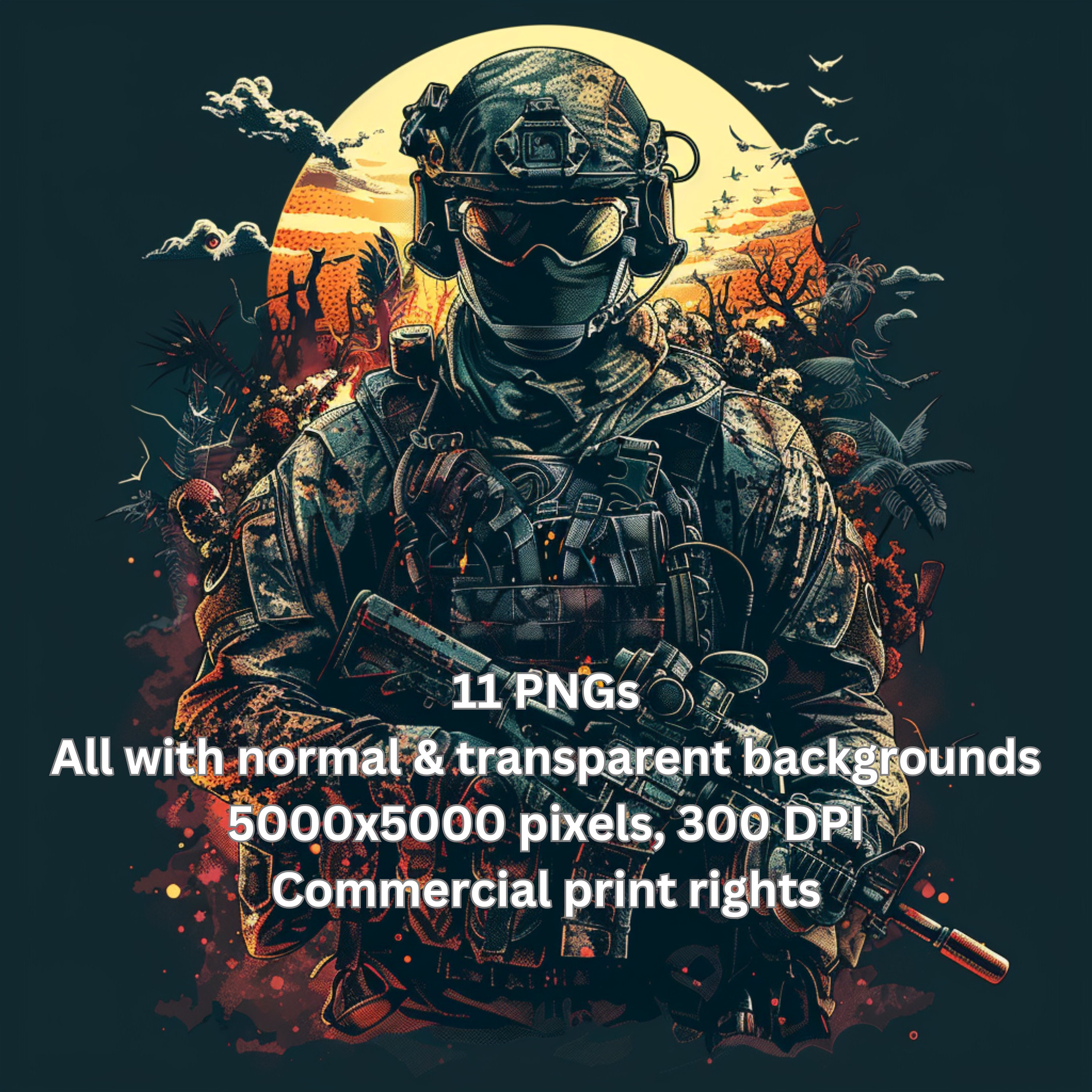 11 PNG PLR Gaming Military Soldier Sublimination T-shirt Designs for ...