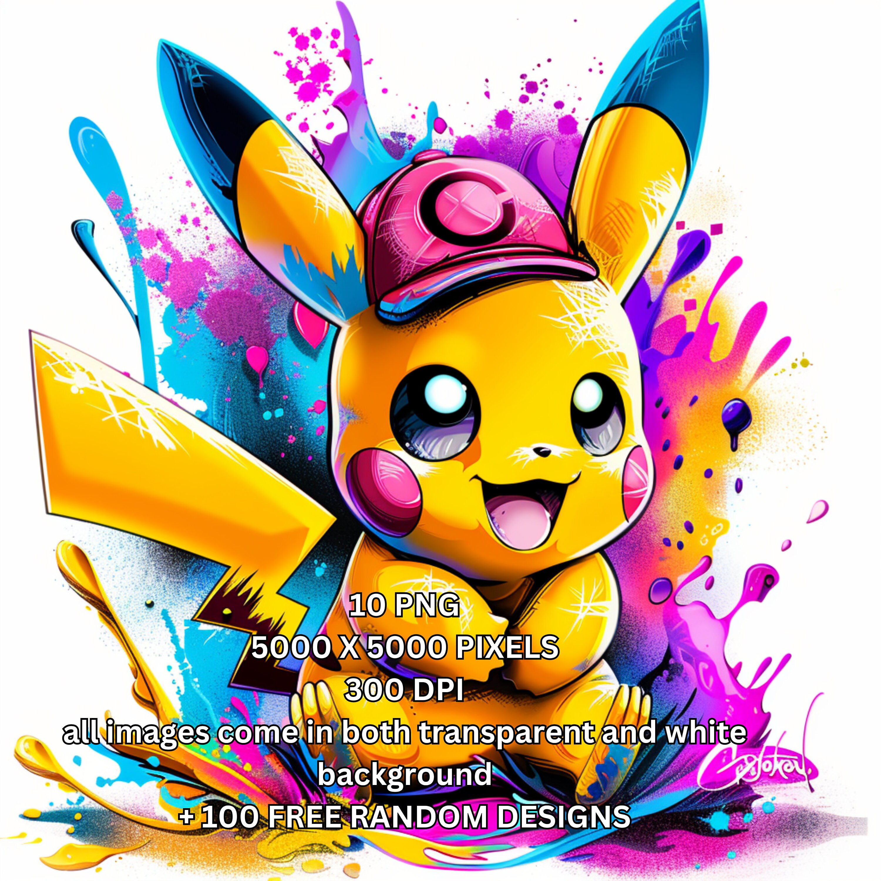 10 Pikachu Watercolor Splash PNG Pokémon Transparent PNG Pikachu 3D ...