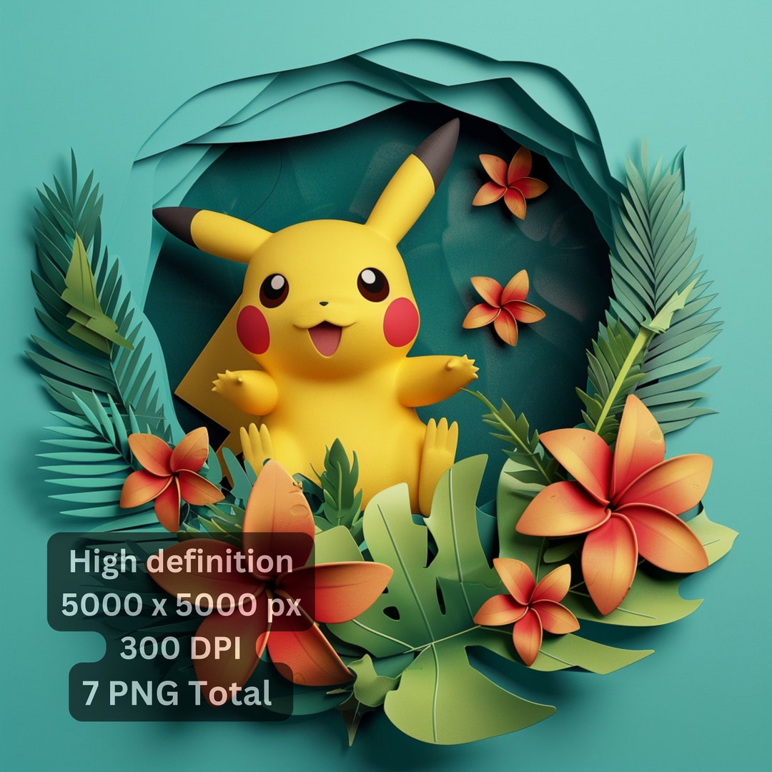 7 Pikachu Flowers Summer Sea PNG Pokémon 3D Effect Sublimination PNG ...