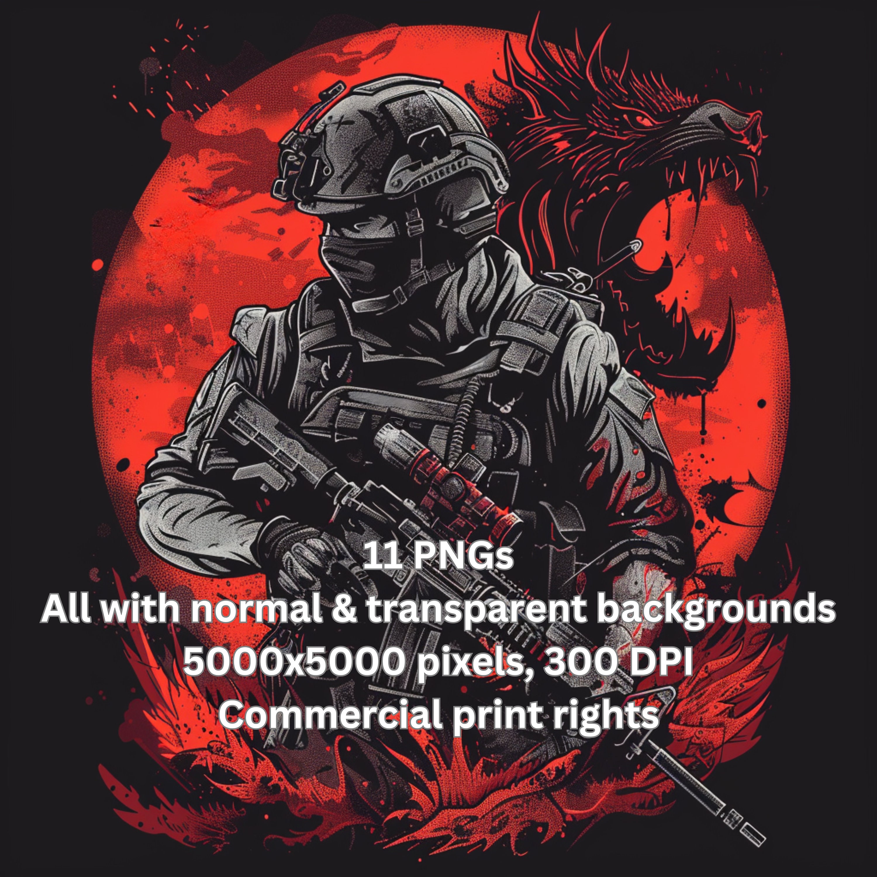 11 PNG PLR Gaming Military Soldier Sublimination T-shirt Designs for ...