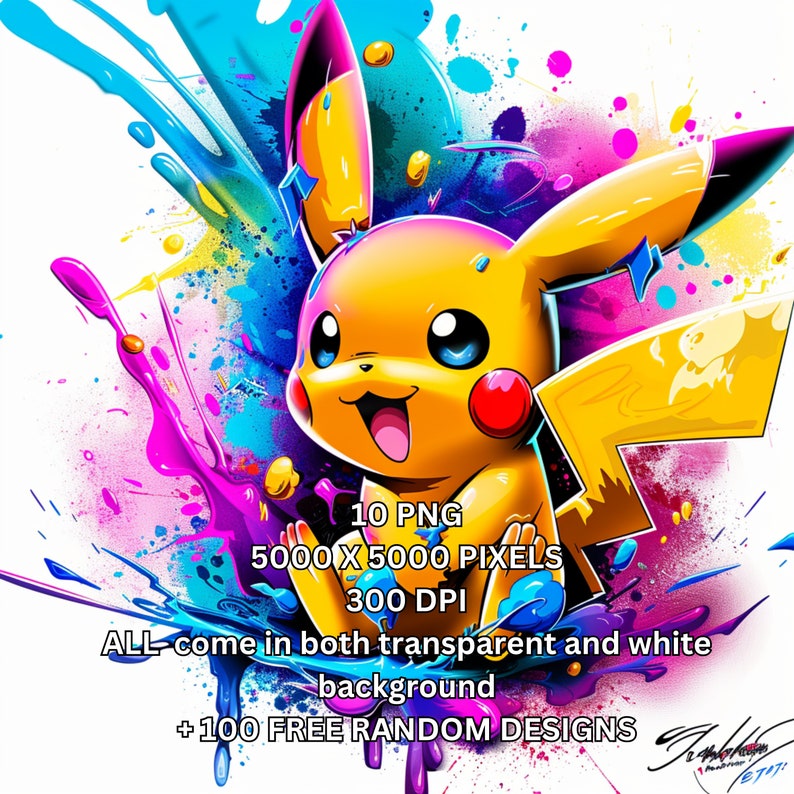 10 Pikachu Watercolor Splash PNG Pokémon Transparent PNG Pikachu 3D ...