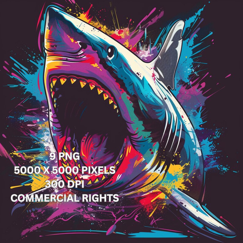 9 PNG Images Sublimination Dynamic Shark Digital Art Collection Perfect ...
