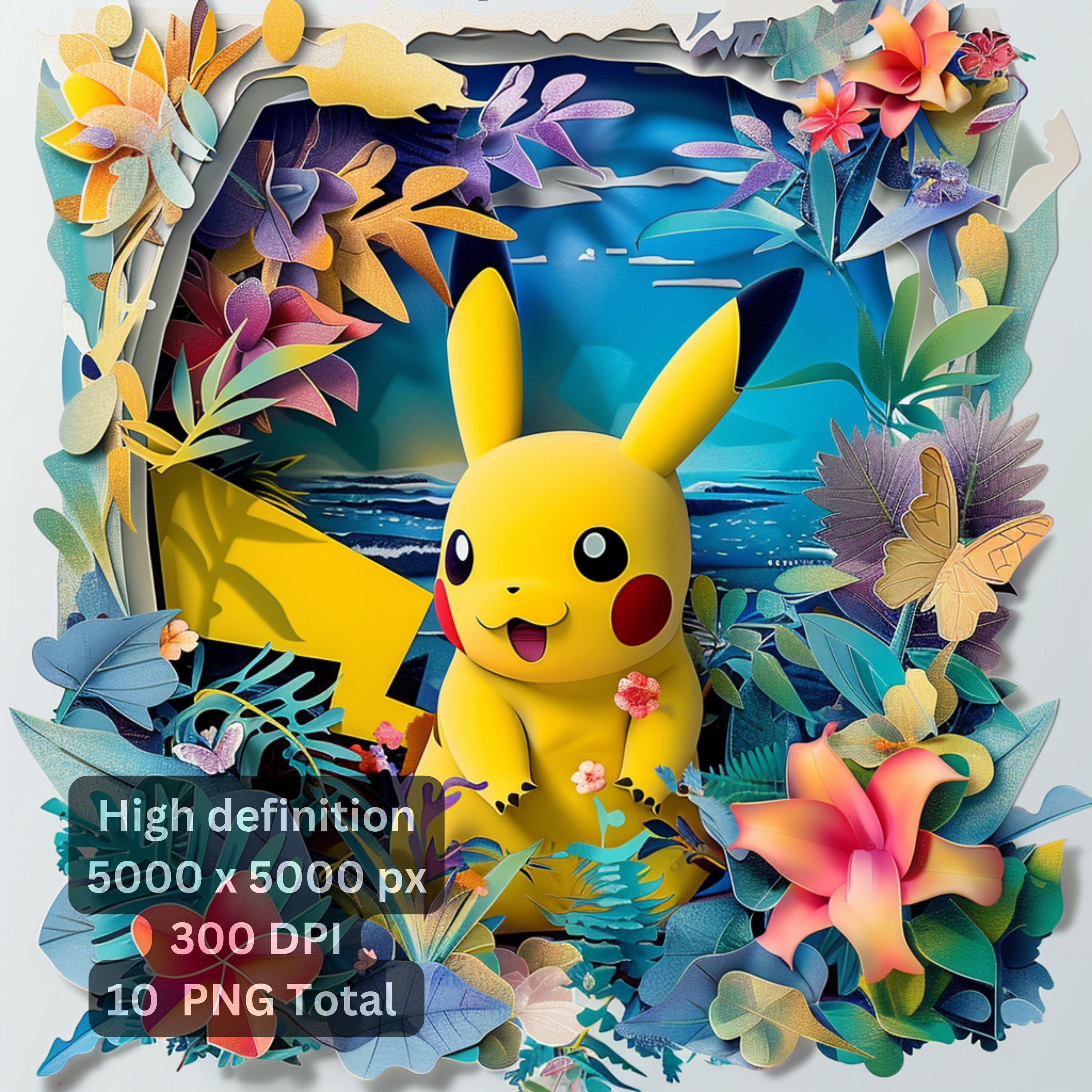 10 Pikachu Tropical Forest PNG Pokémon 3D Effect Sublimination PNG ...