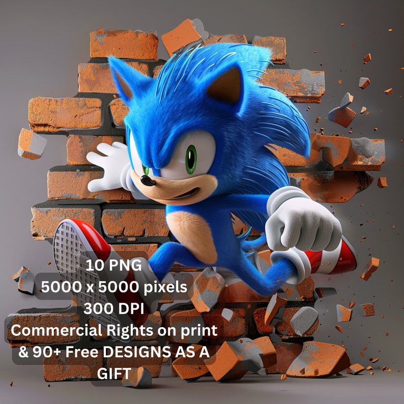 10 3D Sonic the Hedgehog Breaking Through Wall Digital Art & 90 Free ...