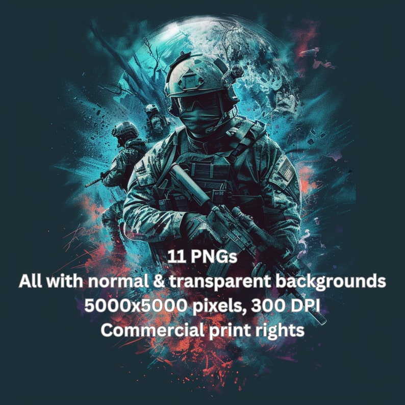 11 PNG PLR Gaming Military Soldier Sublimination T-shirt Designs for ...