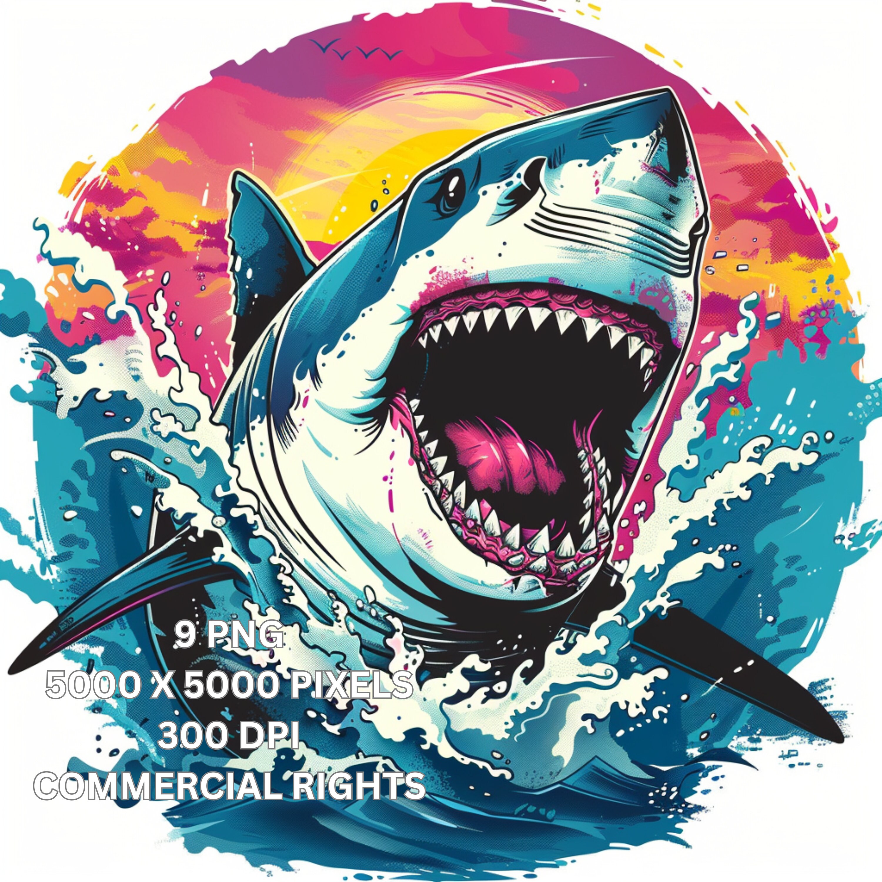 9 PNG Images Sublimination Dynamic Shark Digital Art Collection Perfect ...