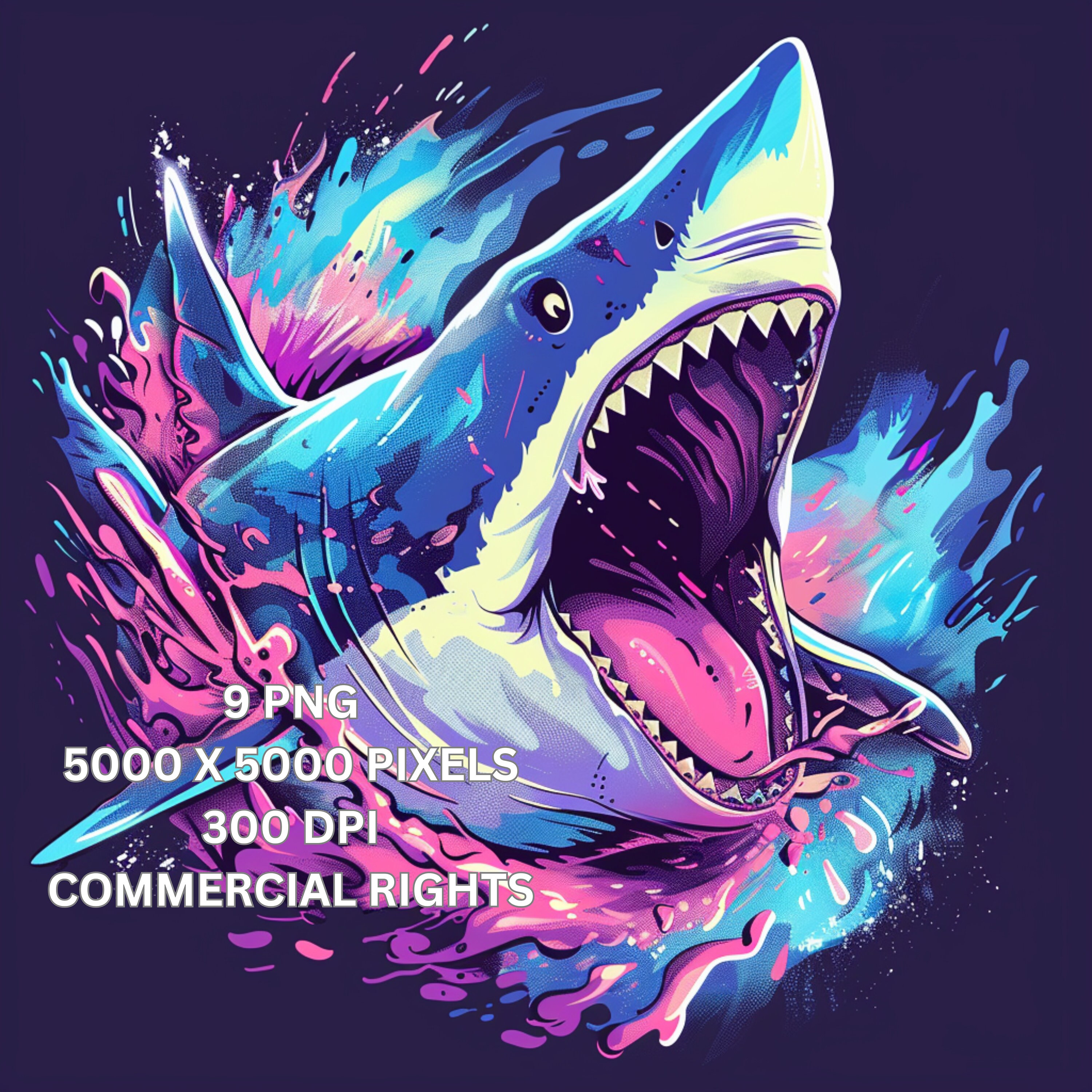 9 PNG Images Sublimination Dynamic Shark Digital Art Collection Perfect ...