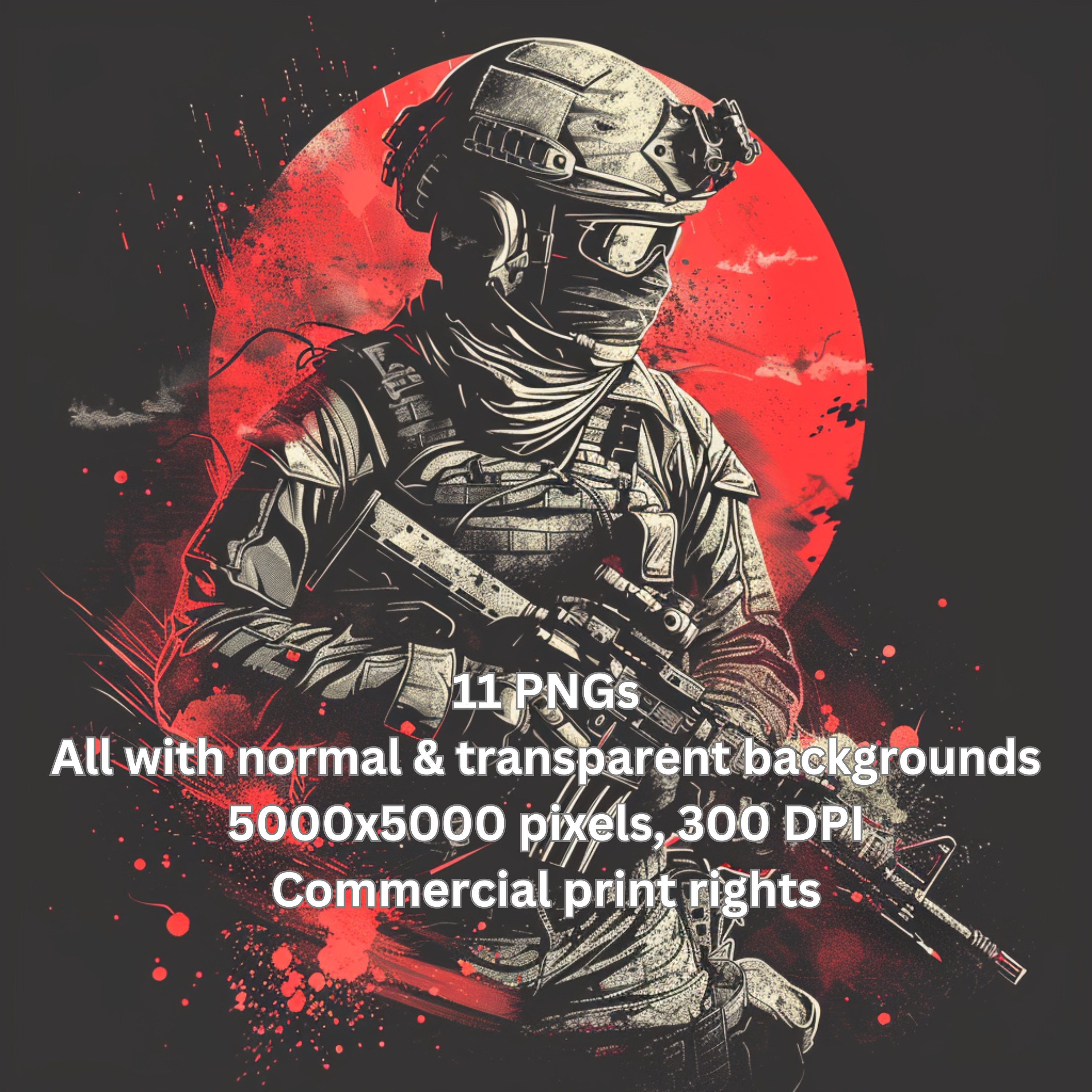 11 PNG PLR Gaming Military Soldier Sublimination T-shirt Designs for ...