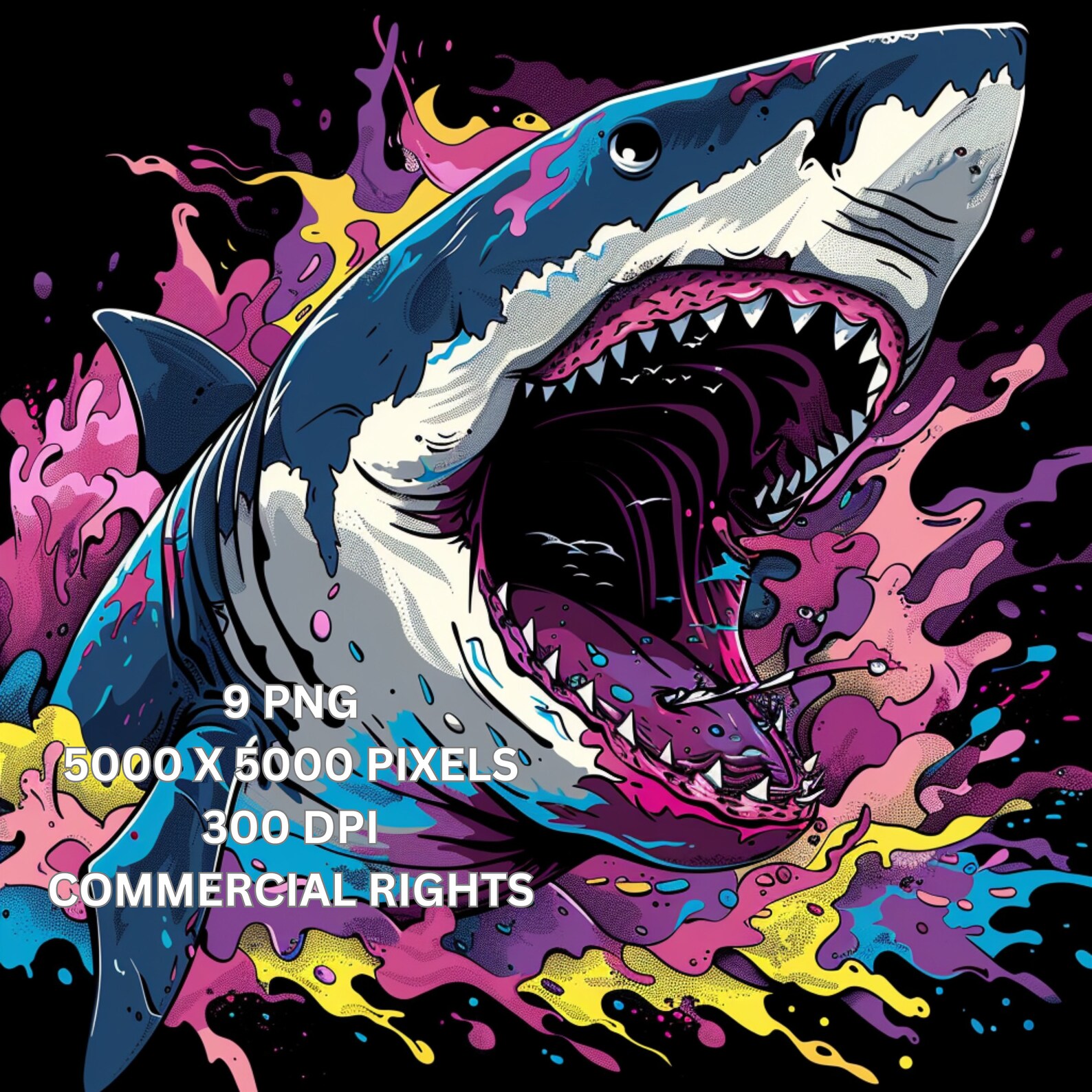 9 PNG Images Sublimination Dynamic Shark Digital Art Collection Perfect ...