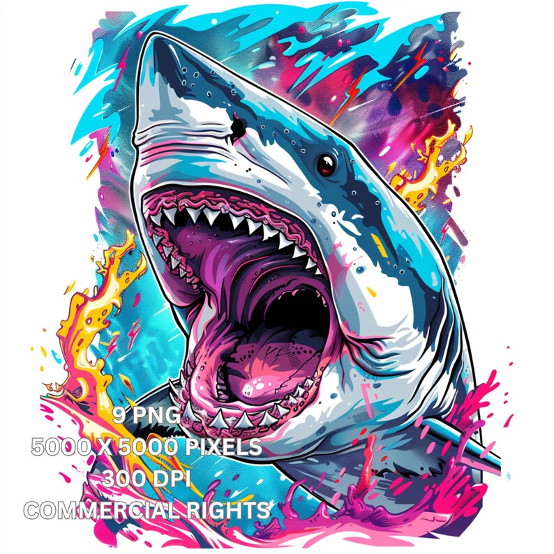 9 PNG Images Sublimination Dynamic Shark Digital Art Collection Perfect ...