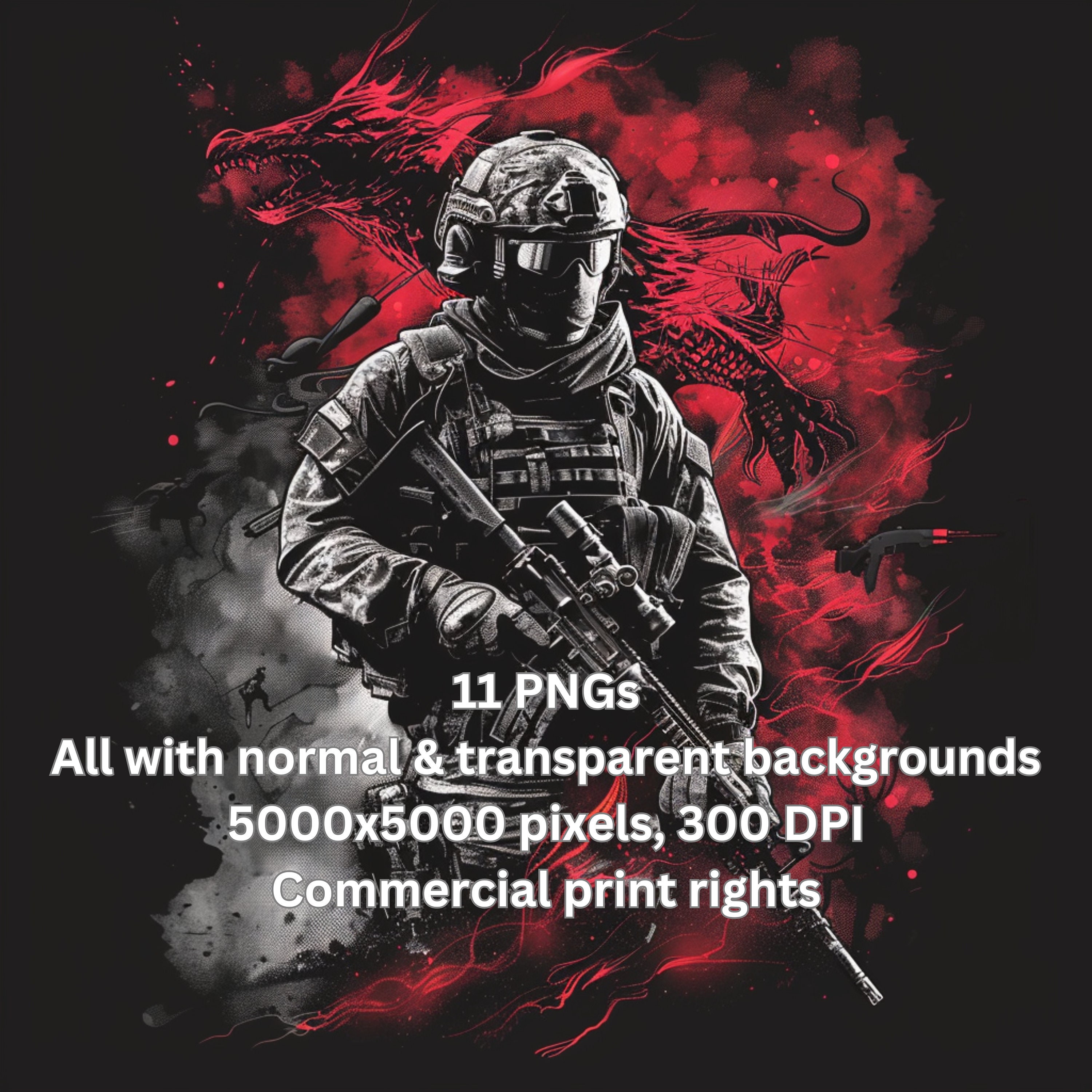 11 PNG PLR Gaming Military Soldier Sublimination T-shirt Designs for ...
