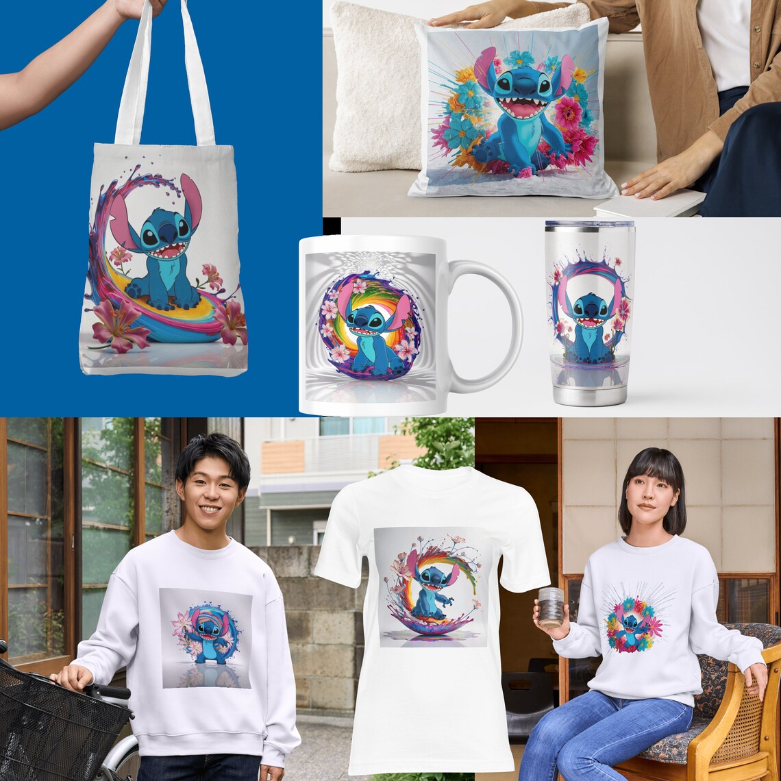 Stitch Watercolor Splash Digital Design Bundle 16 PNG Images 5000x5000 ...