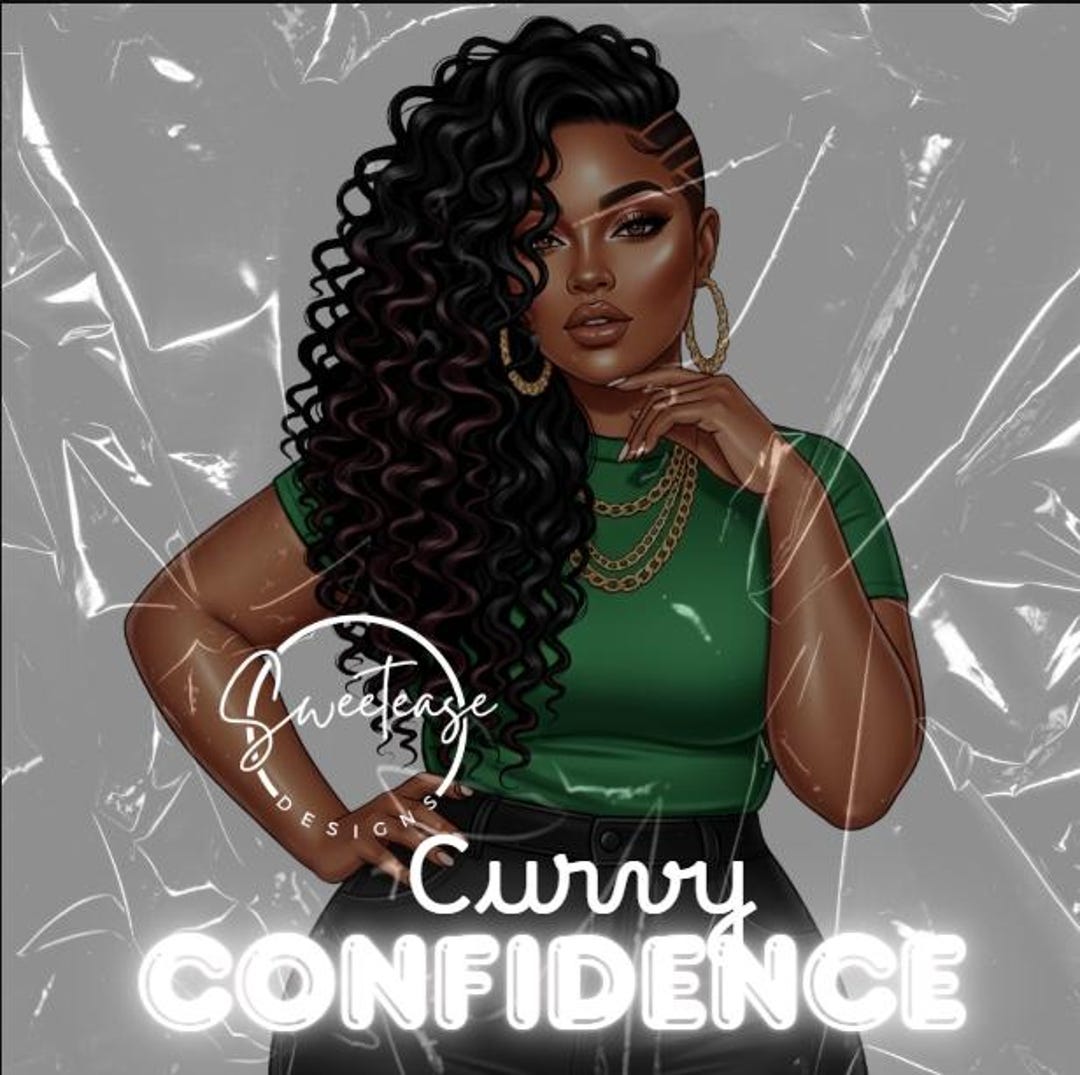 Curvy Confidence PNG Bundle, Afro Glam Illustration Pack, Black Girl ...