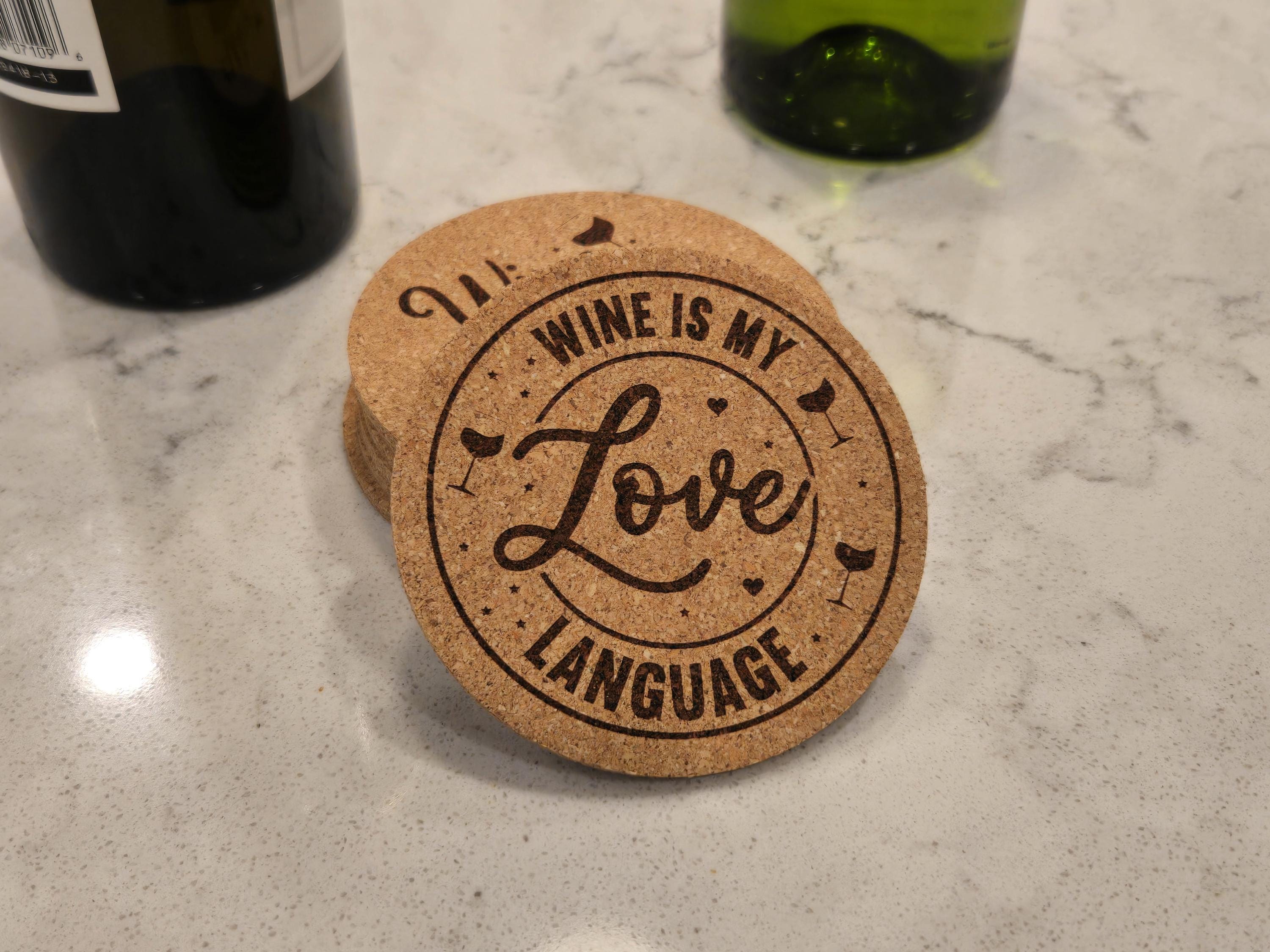 8 Pack Wine Drinking Coasters, Engraved Cork Table Protectors, Gift for ...