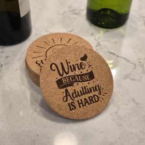 8 Pack Wine Drinking Coasters, Engraved Cork Table Protectors, Gift for ...