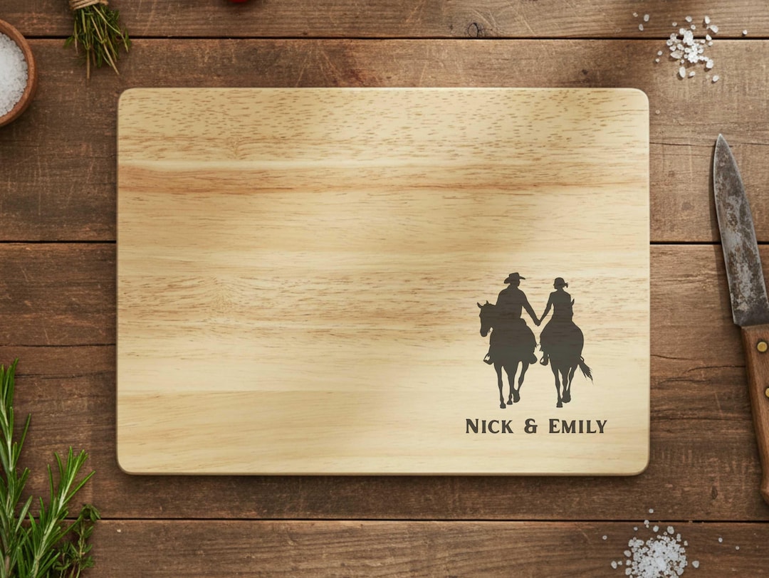 Cowboy Cutting Board, Horse Riding Couple Charcuterie Board, Wedding ...
