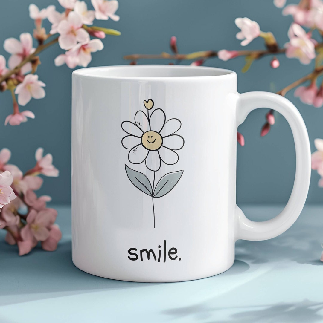 Cheerful Flower Mug, Cute Smiling Flower Mug, Coffee Cup Gift, Positive ...