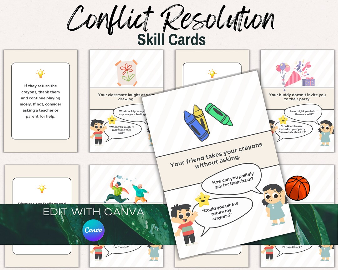 50 Conflict Resolution Cards: Canva Template 5x7 Inches Ready to ...