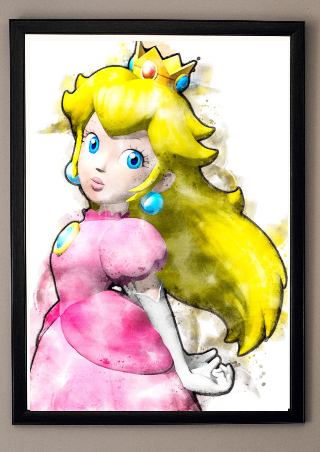 Framed Wall Art, Princess Peach, A4 Size, Office, Mario, Games Room ...