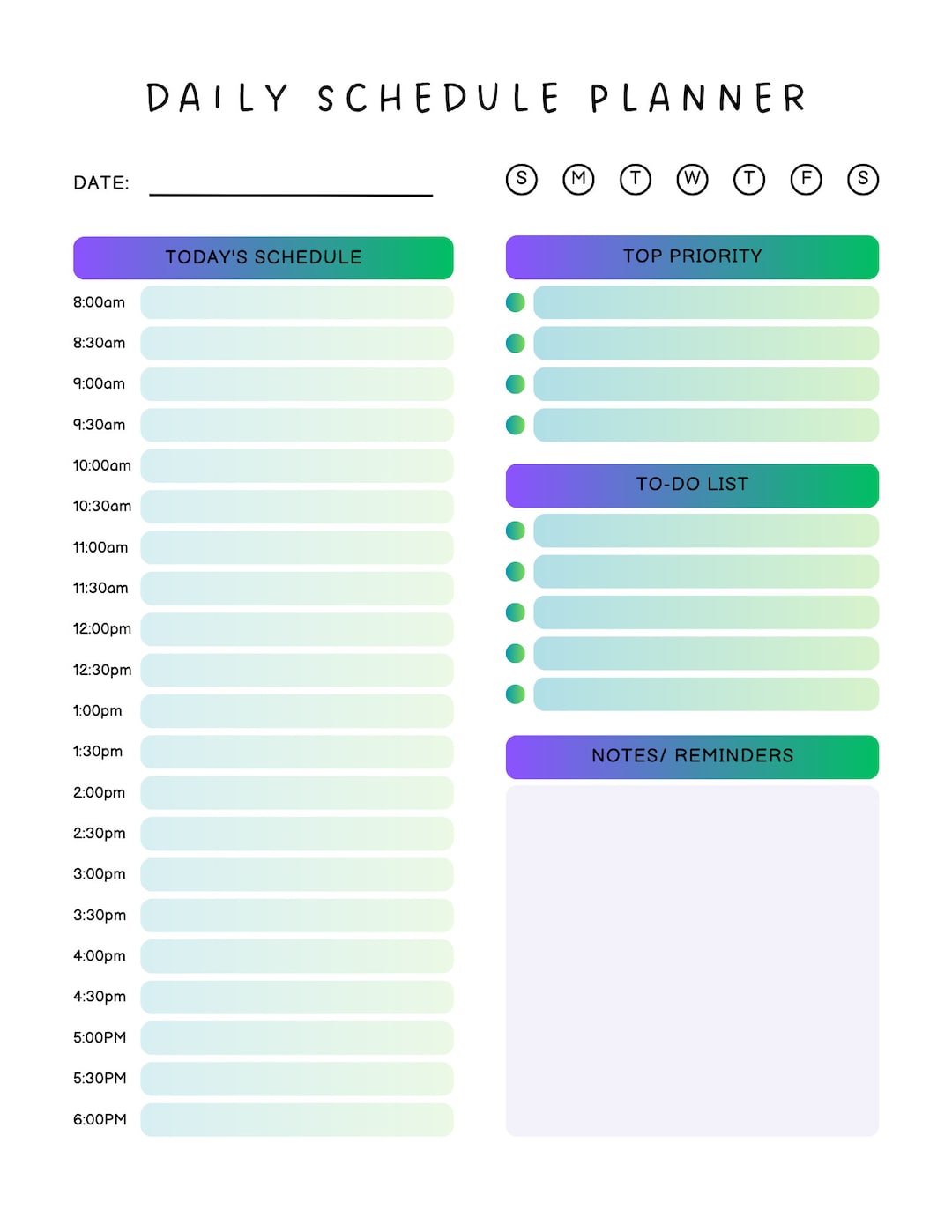 10 Hour Daily Schedule Planner - Etsy