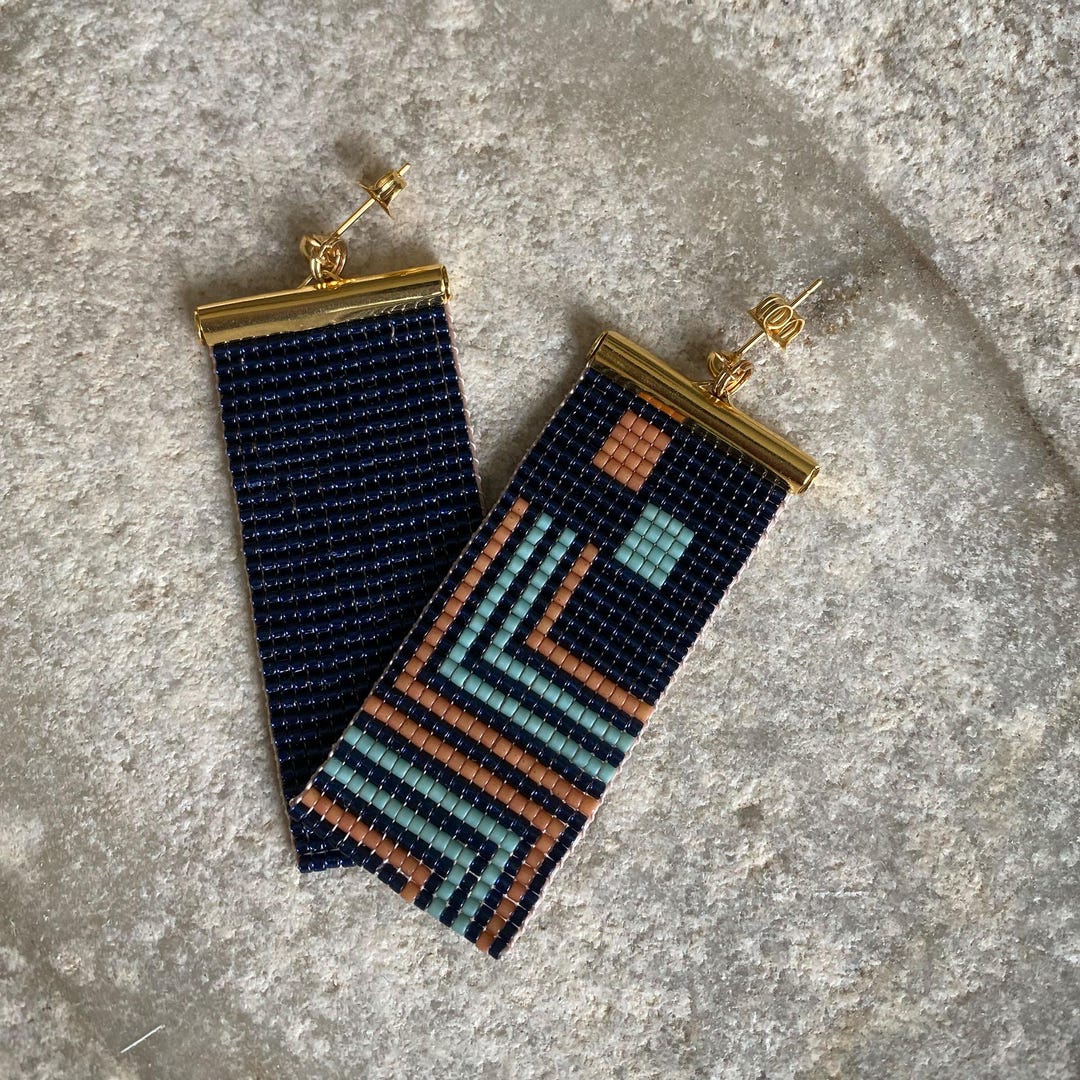 High-end Bead Loom Earrings, Miyuki Glass Bead Earrings, Hand Woven, Boho Chic, Blue Earrings - Etsy