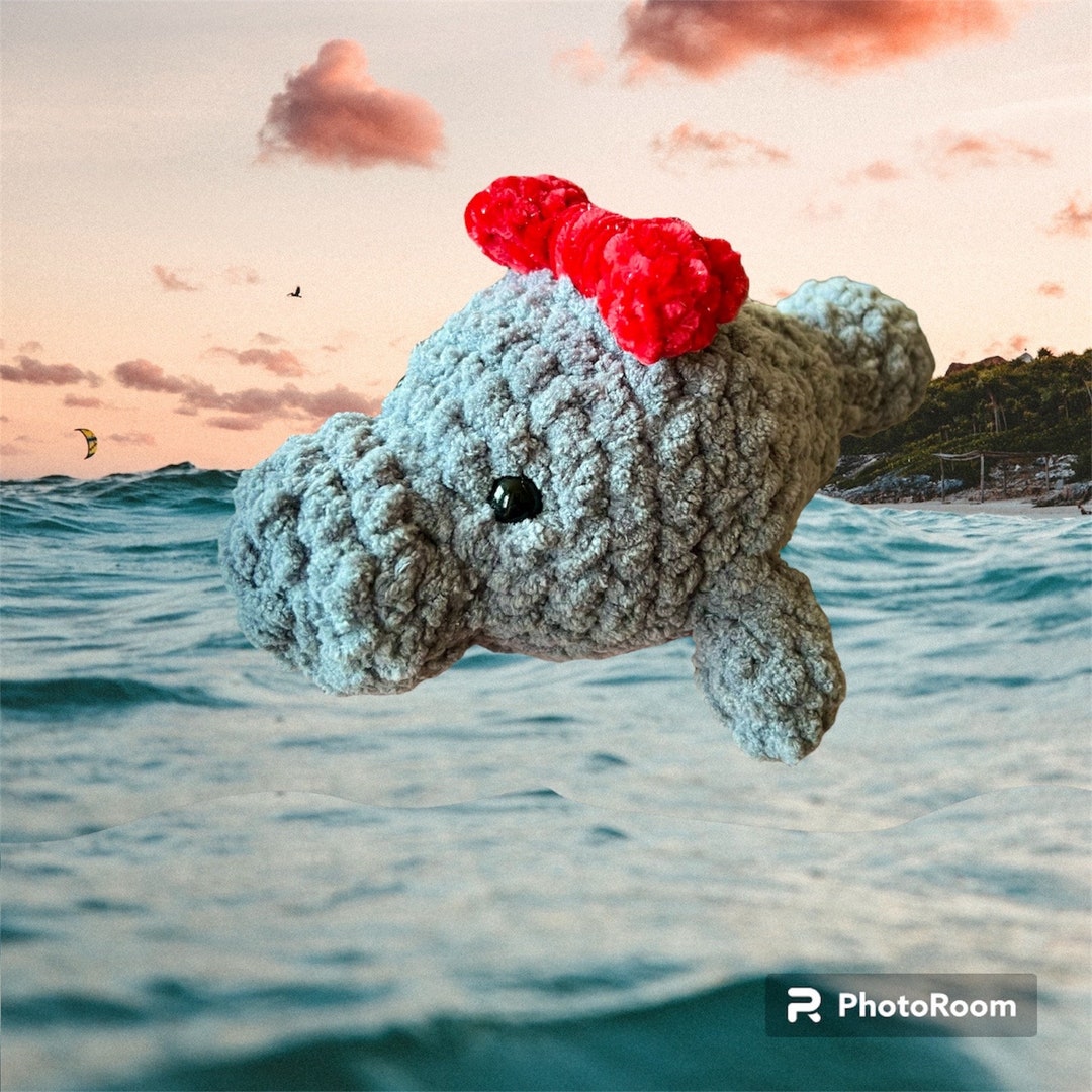 Handmade Crochet Manatee With Bow Plush Adorable Marnie the Manatee ...