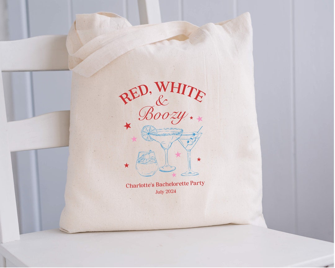 July 4th Customizable Bachelorette Party Tote Bag, Wed, White and ...
