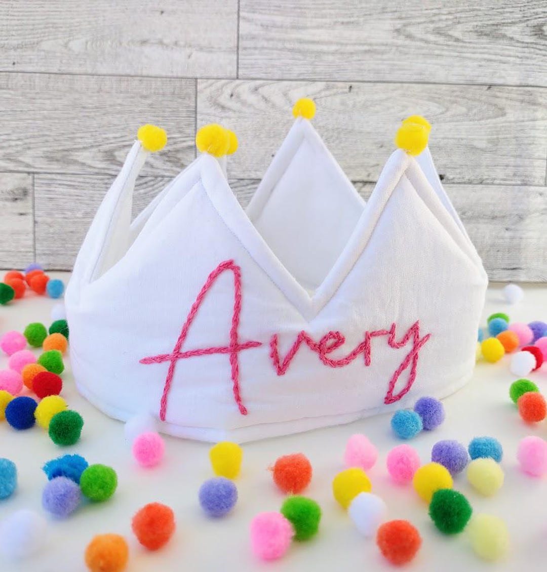 Kids Fabric Crown Custom Embroidered Name Soft Adjustable Birthday ...