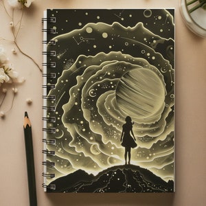A Spiral Notebook Featuring an Intricate Ink Sketch, Illustration of a ...
