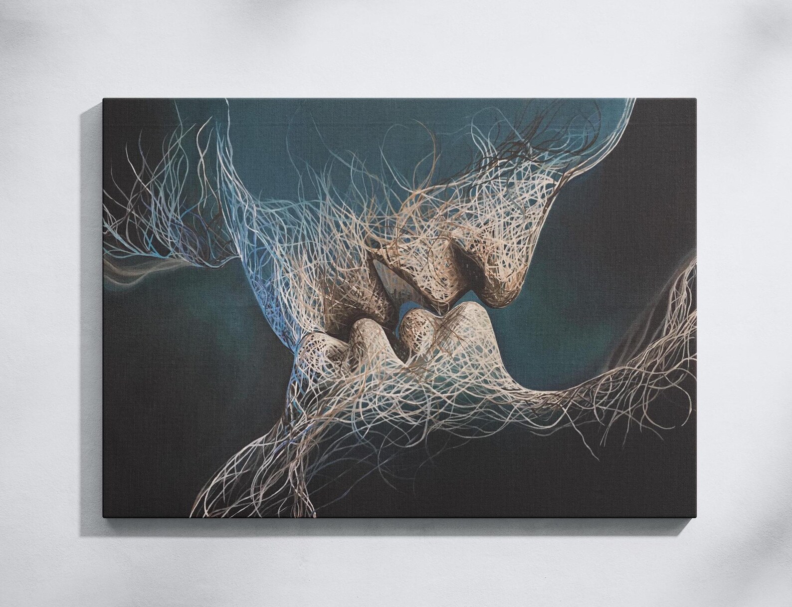 Couple Kiss Print Canvas Hanging, Kissing Couple Wall Art, Abstract ...