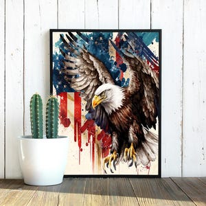 American Flag and American Eagle Canvas Hanging, Bald Eagle Art ...