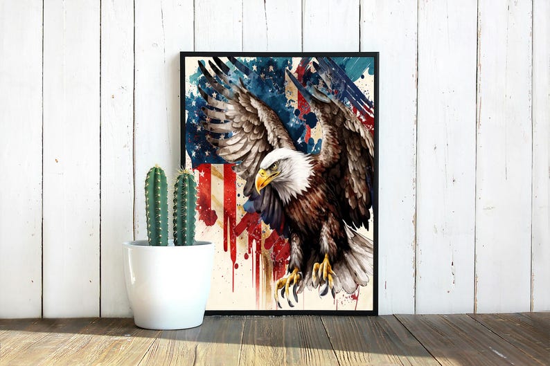 American Flag and American Eagle Canvas Hanging, Bald Eagle Art ...
