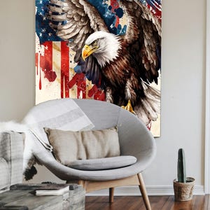 American Flag and American Eagle Canvas Hanging, Bald Eagle Art ...