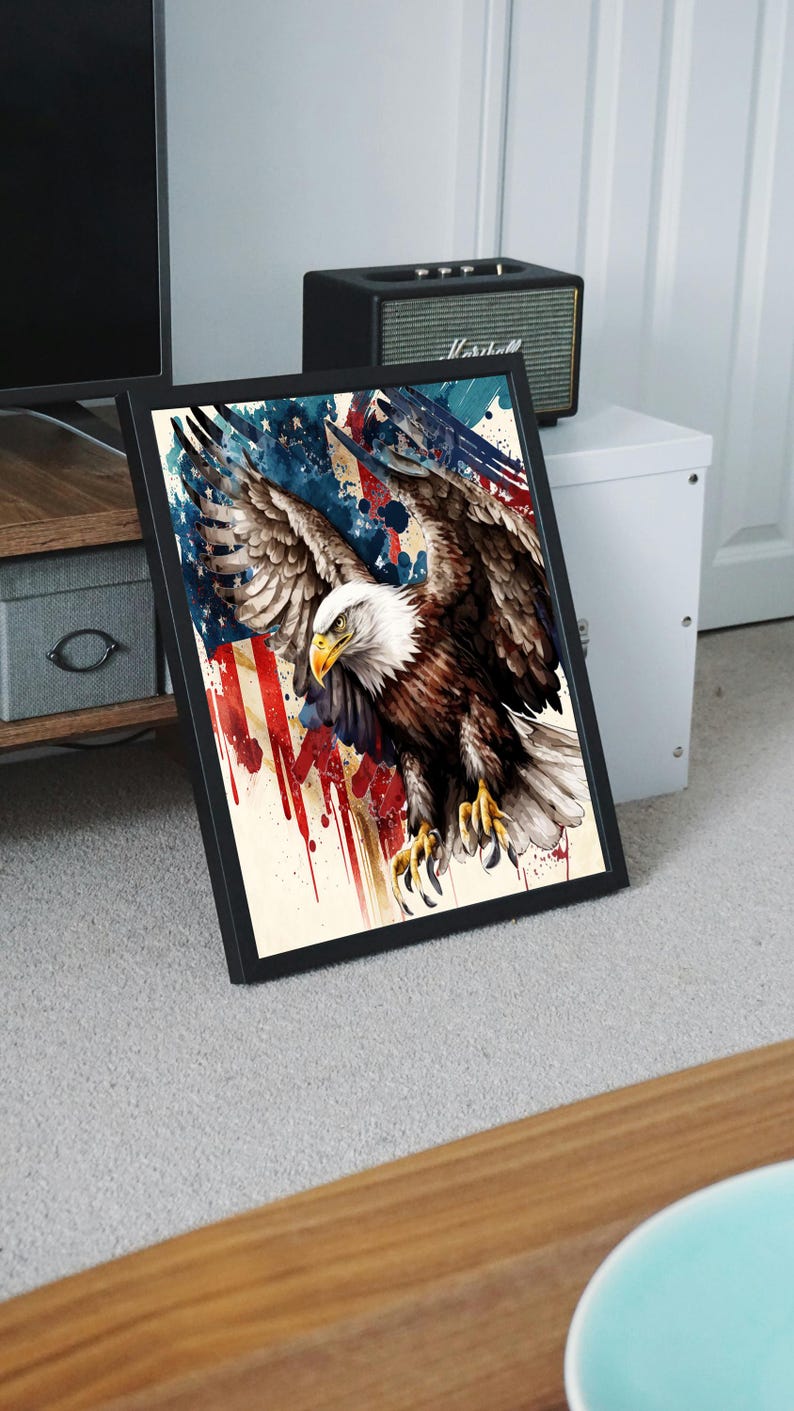 American Flag and American Eagle Canvas Hanging, Bald Eagle Art ...